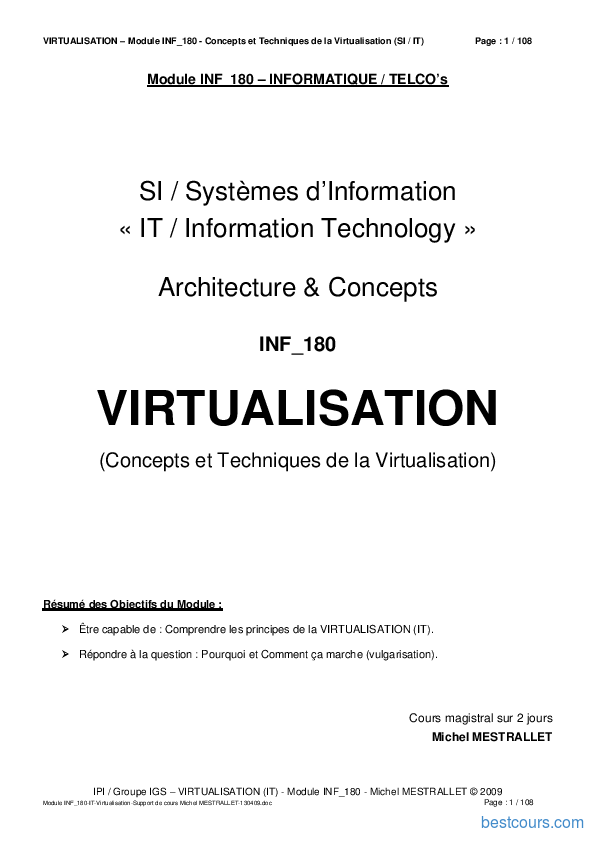 Virtualisation : Cours PDF Complet sur les Concepts et Techniques Virtualisation : Cours PDF Complet sur les Concepts et Techniques